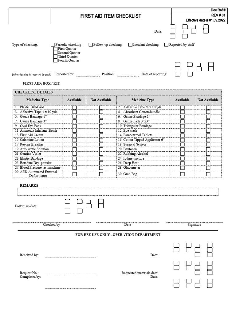 Hse-20 First Aid Items Checklist | PDF