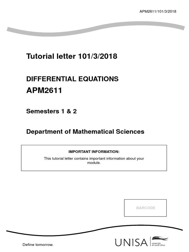 APM 2611 Tut Letter 101 | PDF | Equations | Mathematical Objects