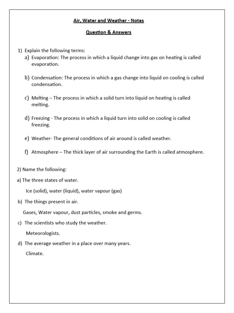 Air, Water, and Weather Concepts Explained | PDF | Atmosphere Of Earth ...