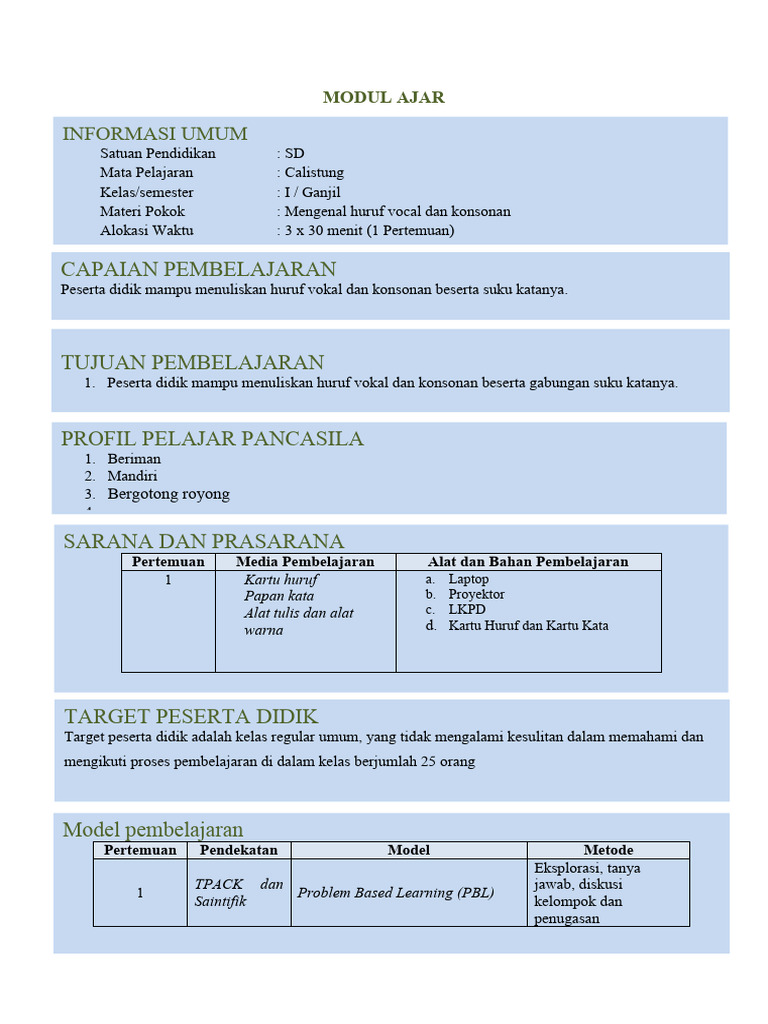 Modul Ajar Calistung (10-2) | PDF | Karier & Perkembangan