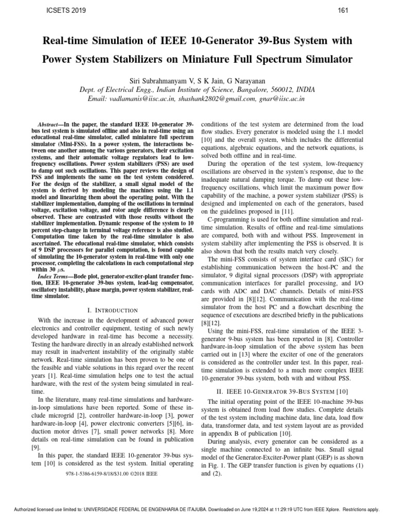 Real-Time Simulation of IEEE 10-Generator 39-Bus System With Power ...