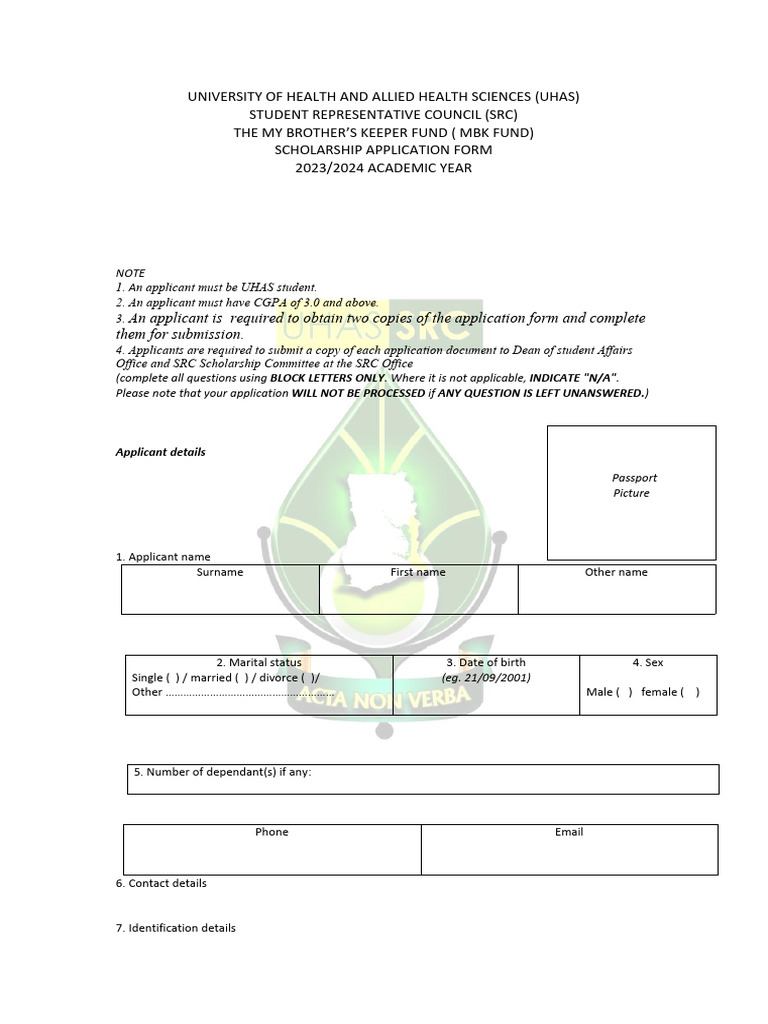 2023 - 2024 Uhas SRC MBK Application Form | PDF | Identity Document