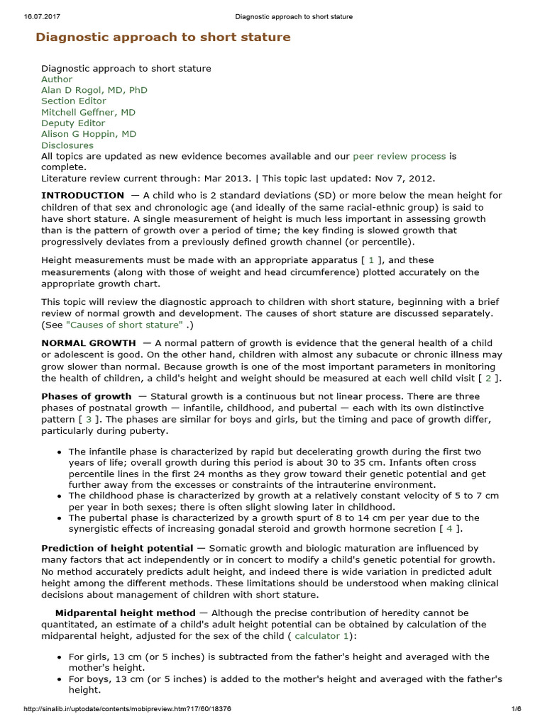 Diagnostic Approach To Short Stature | PDF | Puberty | Human Development