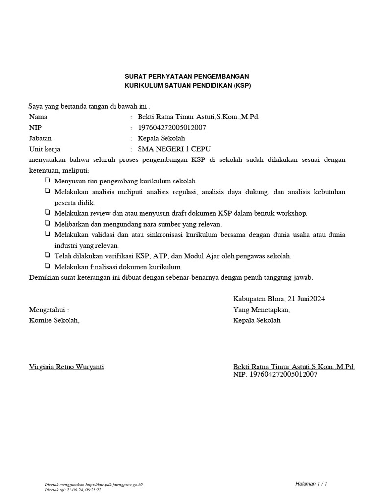 Surat Pernyataan Pengembangan KSP | PDF