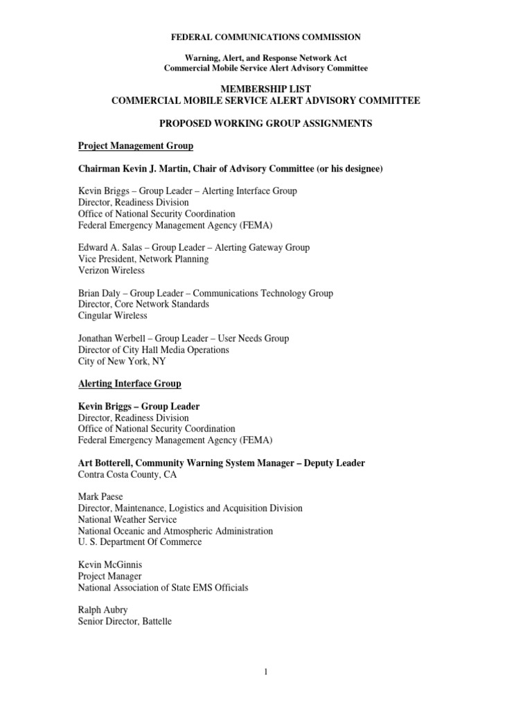 naetf doc 08 003 workinggroupassignments 16 mar 07 ic 239729 | PDF | Sprint Corporation ...