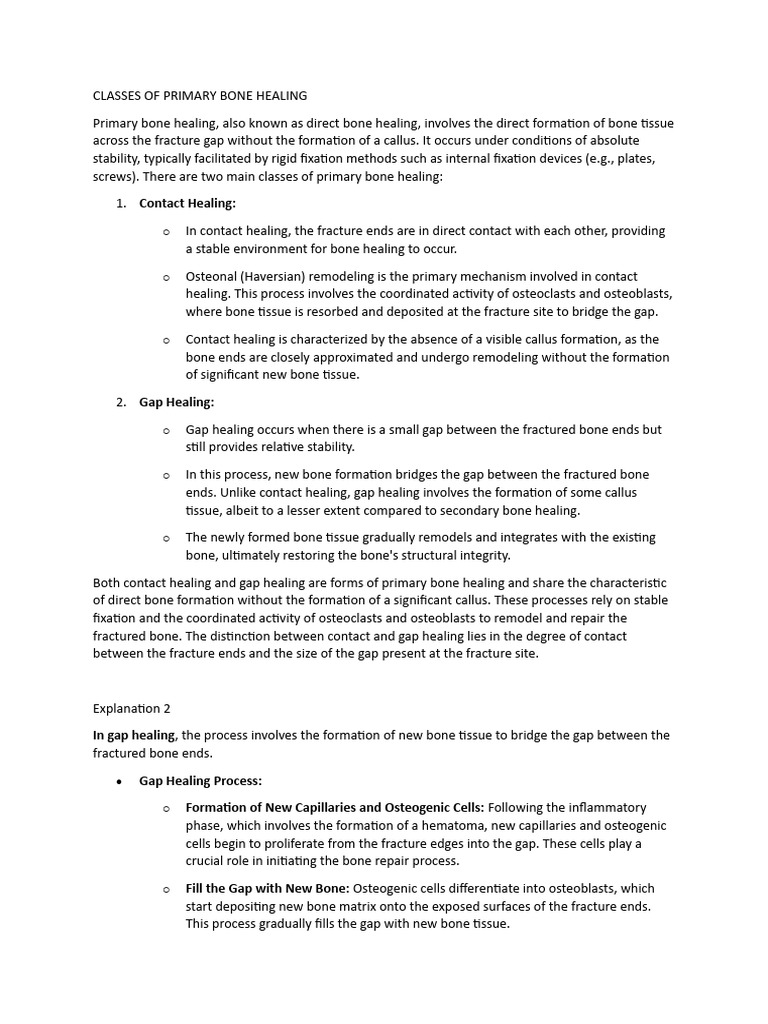 Primary Bone Healing Classes Explained | PDF | Bone | Osteoblast