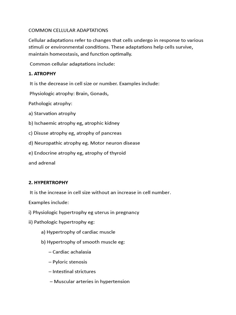 Common Cellular Adaptations | PDF | Morphology (Biology) | Organ (Anatomy)