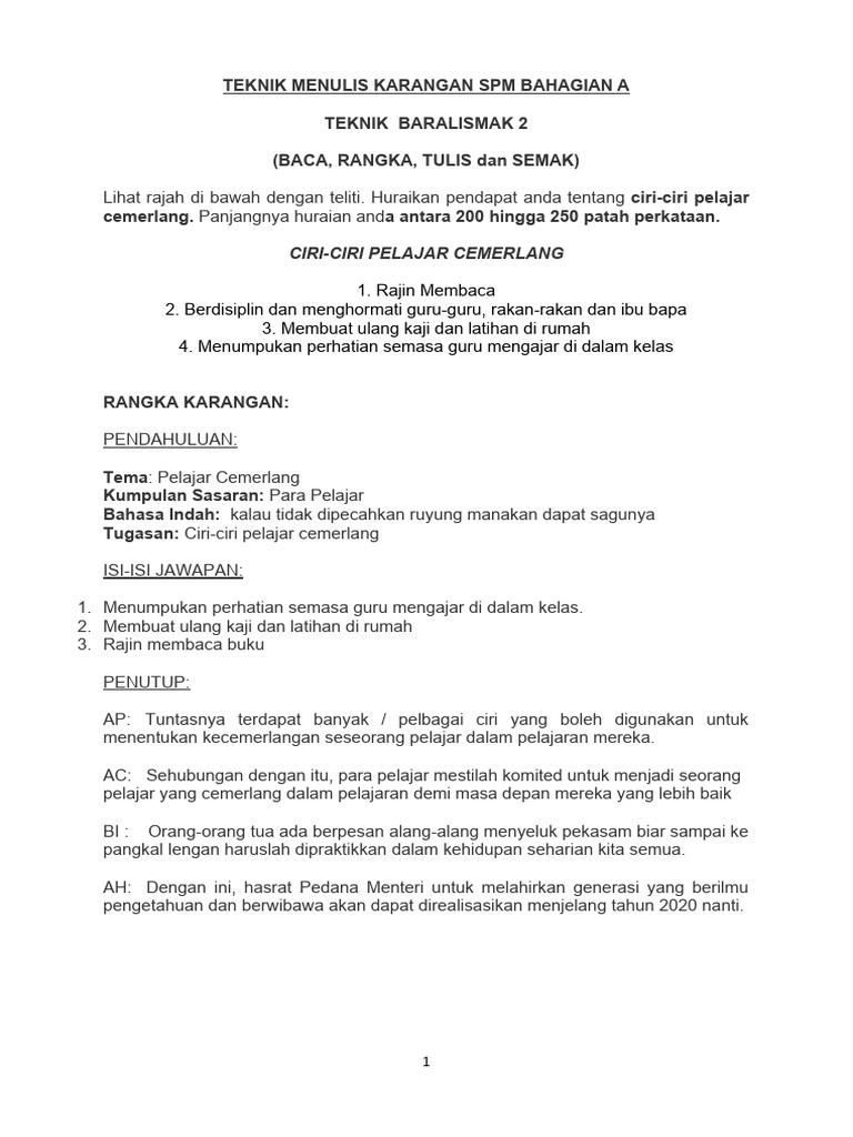 Teknik Menulis Karangan SPM Bahagian A | PDF
