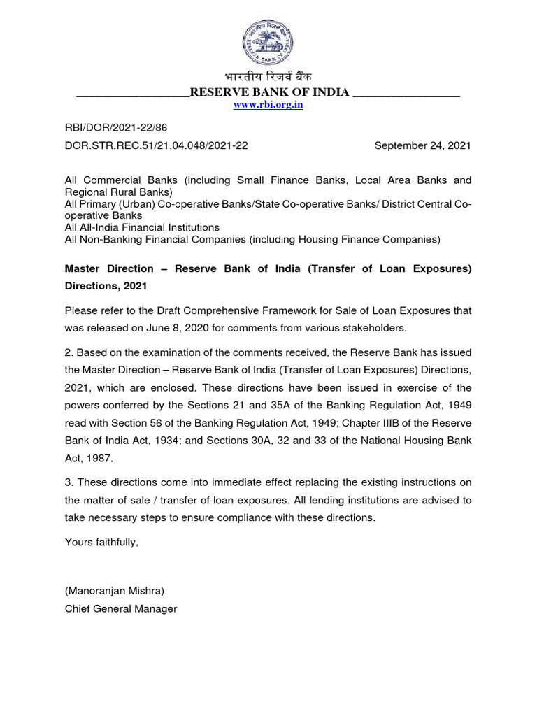 Rbi Notification 2021 22 86 | PDF | Loans | Valuation (Finance)