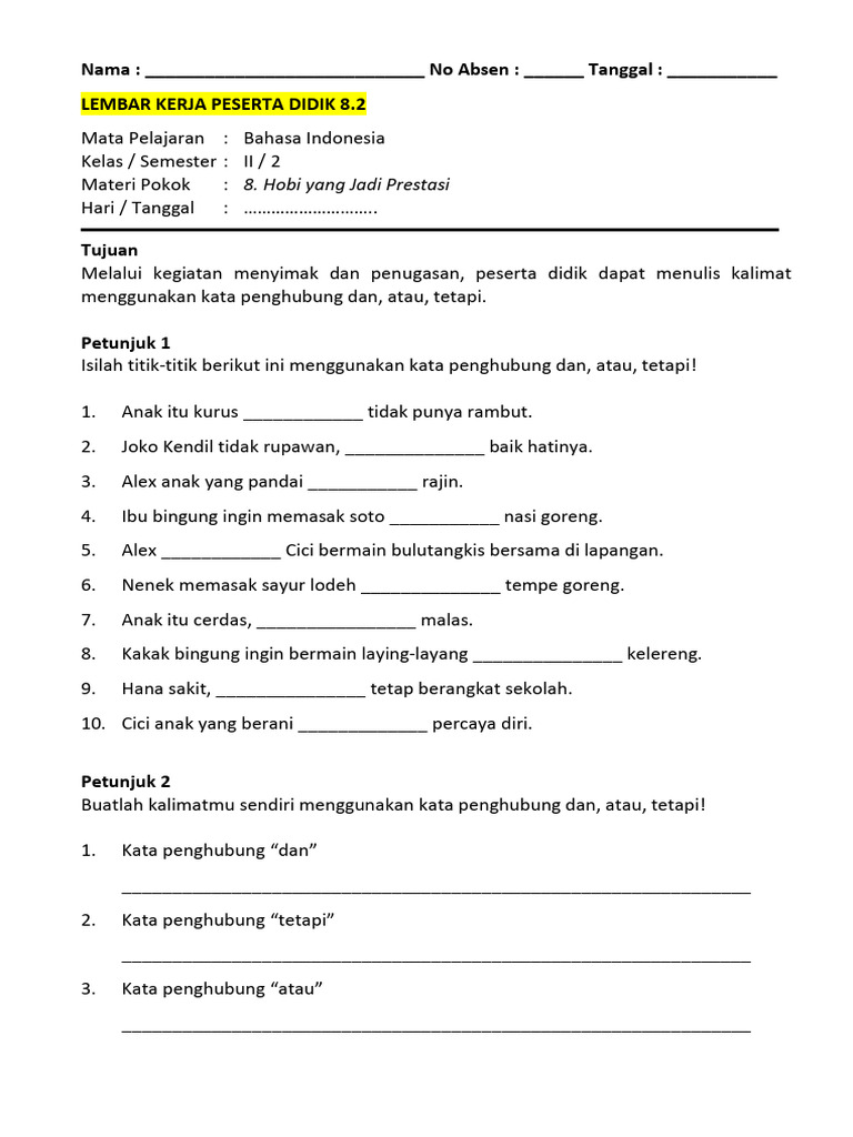 LKPD 8.2 Penggunaan Kata Penghubung Dan, Atau, Tetapi | PDF | Karier & Perkembangan