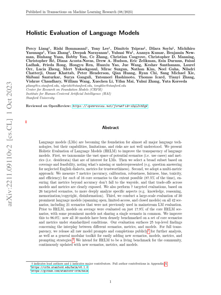 Holistic Evaluation of Language Models | PDF | Evaluation | Accuracy ...