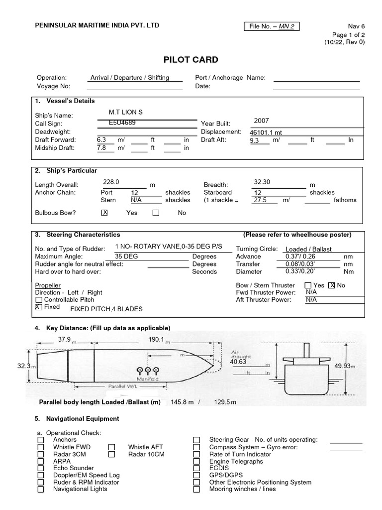 Nav6-Pilot Card | PDF | Ships | Rudder