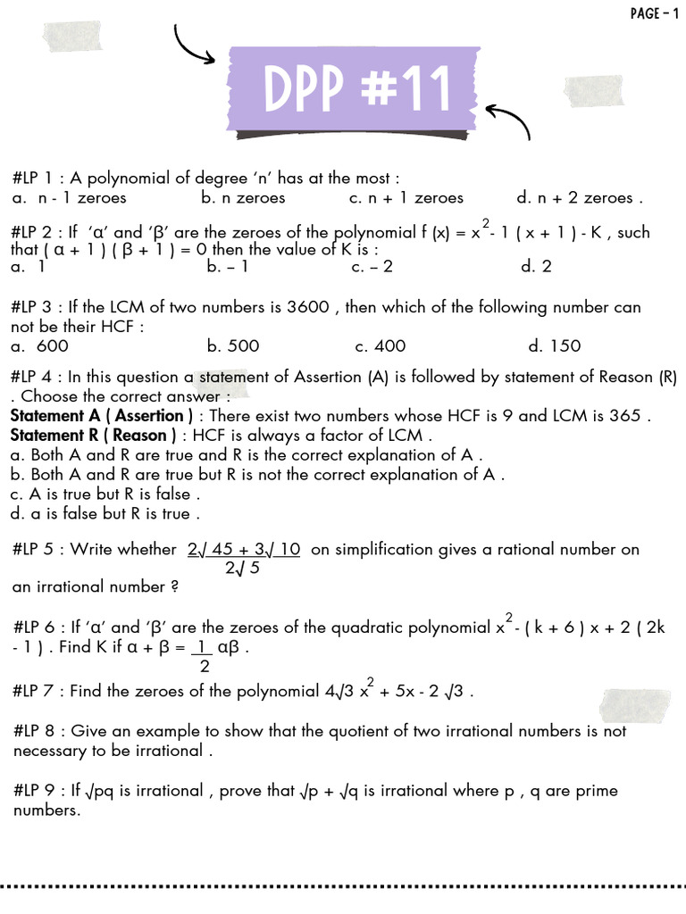 DPP - 11 | PDF | Teaching Methods & Materials