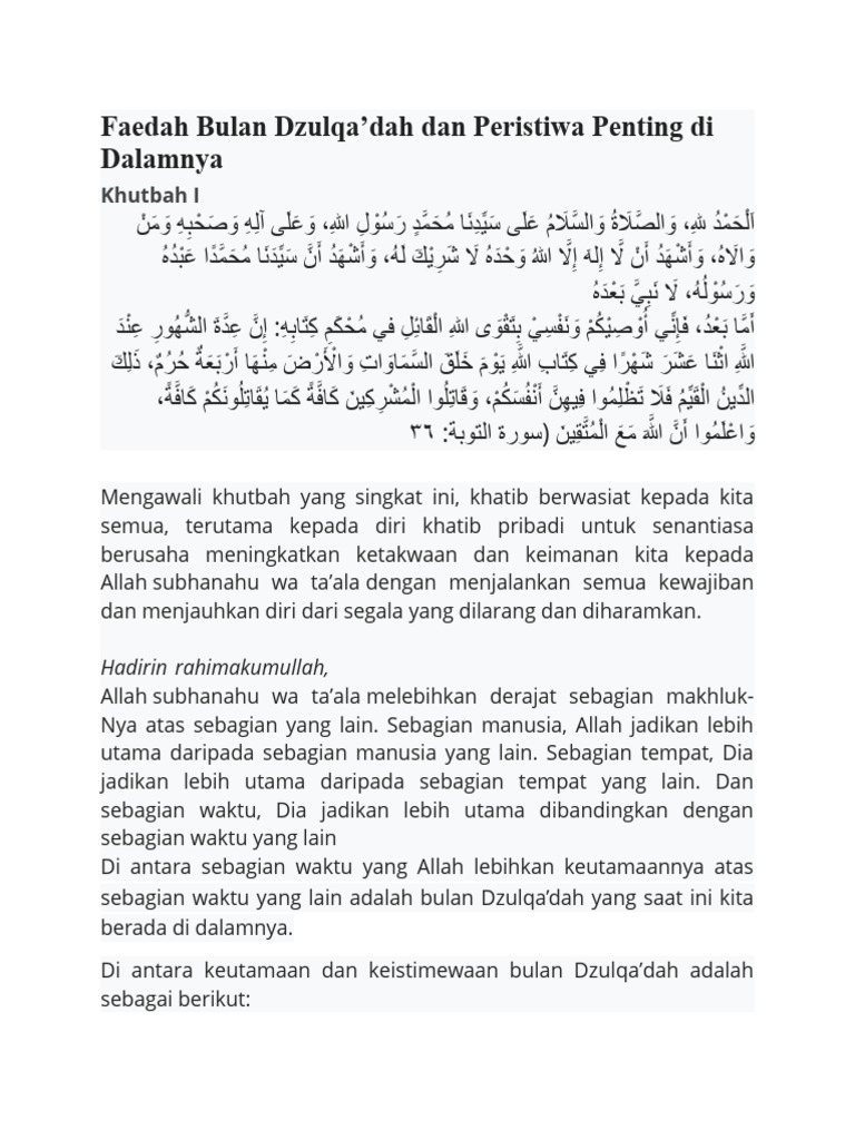 Faedah Bulan Dzulqa Khutbah Jumat | PDF Faedah Bulan Dzulqa Khutbah Jumat | PDF