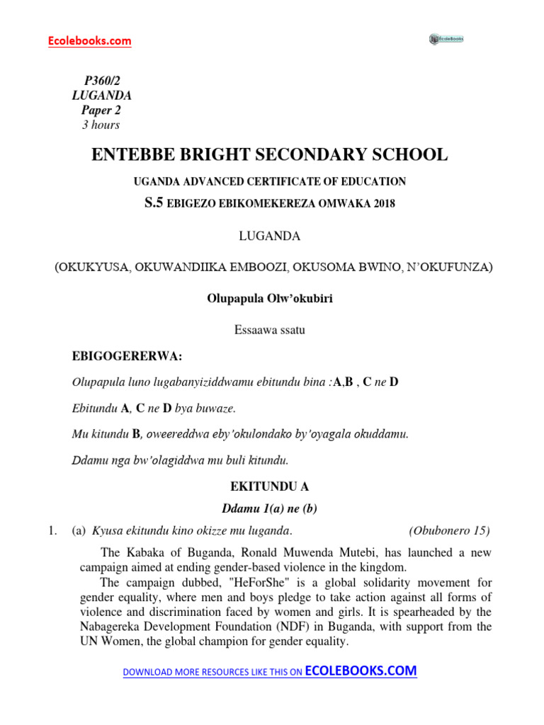 S.5 Luganda 2 Revision Past Papers | PDF | Justice | Crime & Violence