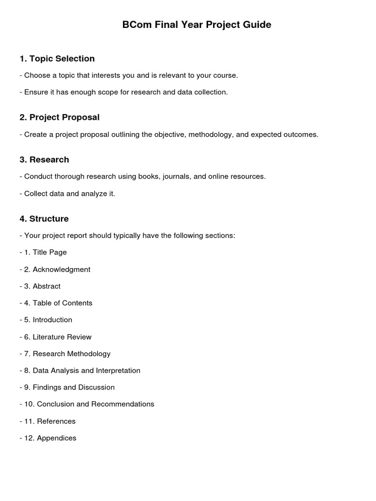 BCom Final Year Project Guide | PDF