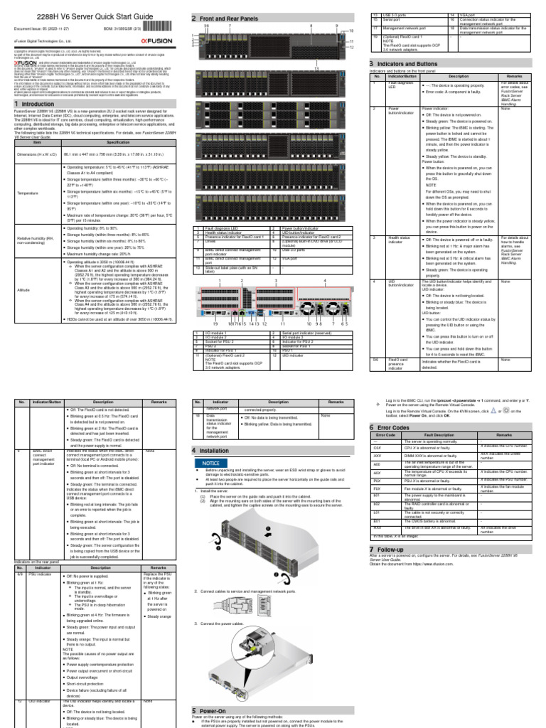 FusionServer 2288H V6-32DIMM Server Quick Start Guide | PDF | Cloud Computing | Computing