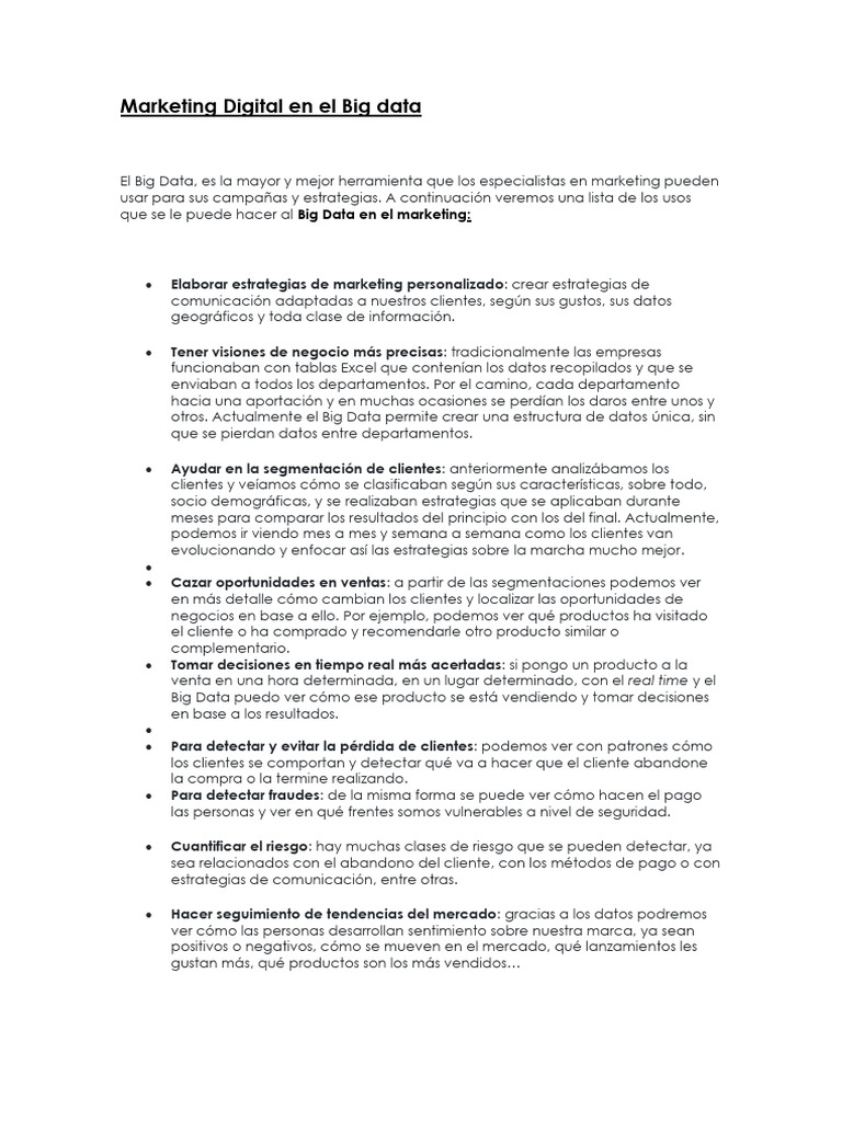 Marketing Digital en El Big Data tp2 | PDF | Big Data | Marketing