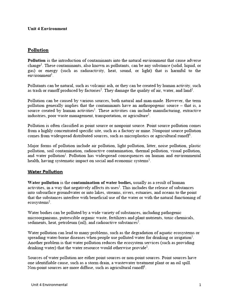 Unit 4 Environment Science | PDF | Water Pollution | Pollution