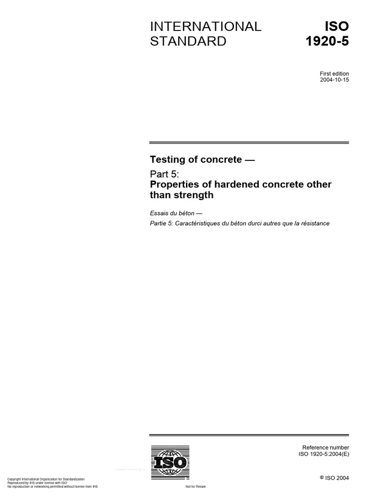 ISO 1920-5-2004 - Properties of Hardened Concrete Other Than Strength ...