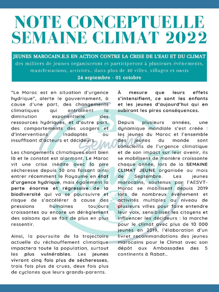 Note Conceptuelle Et Programme de La Semaine Climat 2022 | PDF