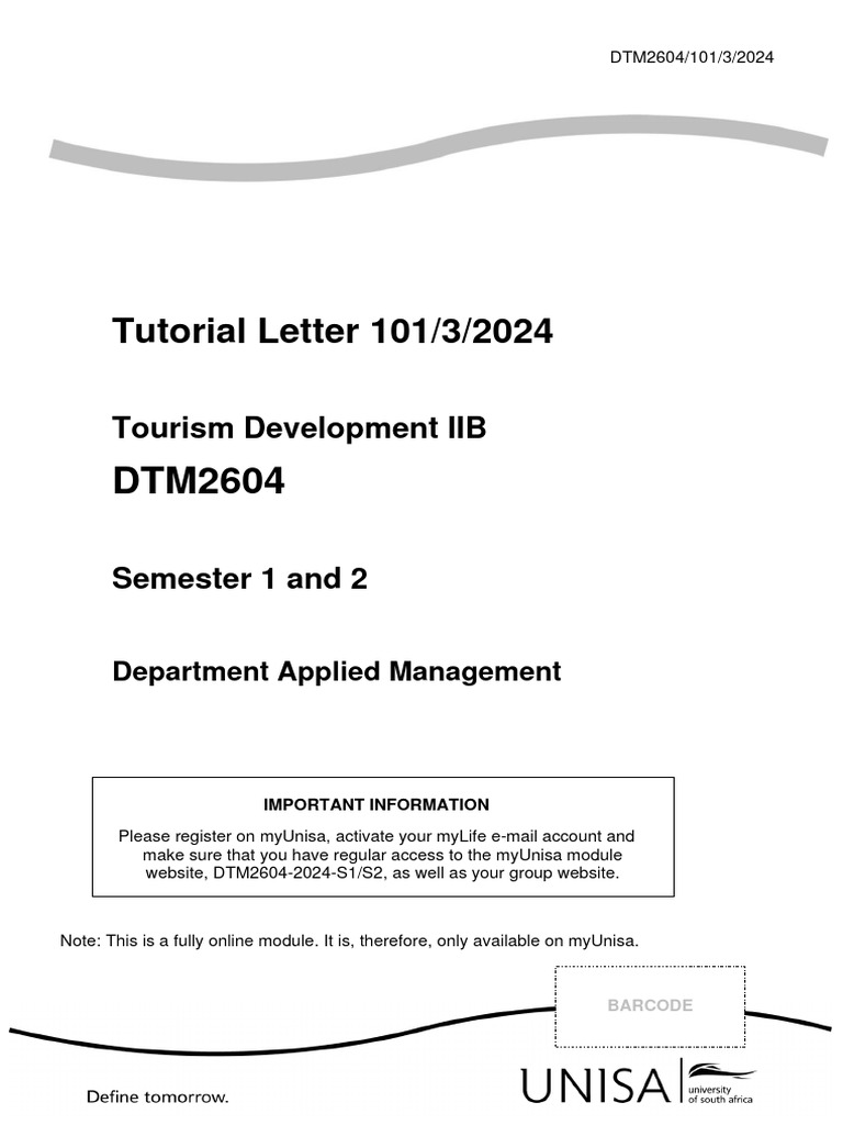 Tutorial Letter 101/3/2024: Tourism Development IIB | PDF | Turnitin | Educational Technology