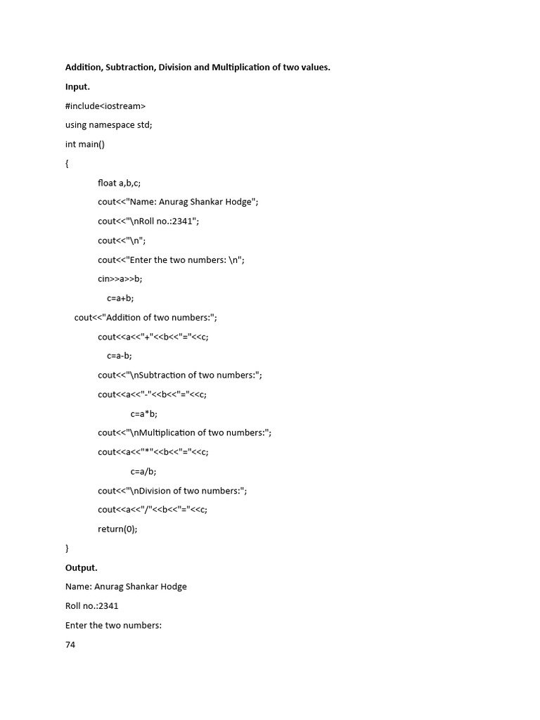 Basic Arithmetic Operations Code | PDF