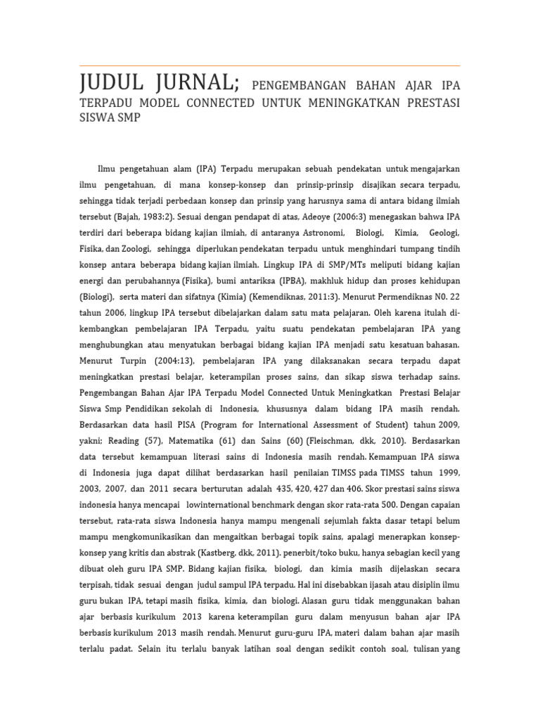 Pengembangan Bahan Ajar Ipa Terpadu Model Connected Untuk Meningkatkan Prestasi | PDF | Seni ...