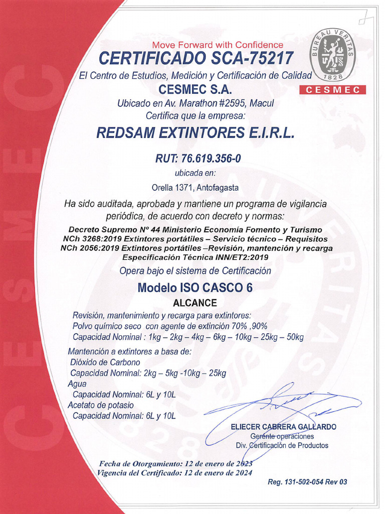 Certificado Sca-75217 Extintor | PDF