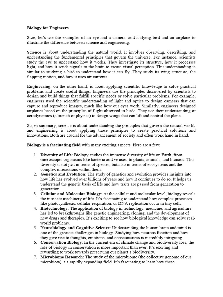 Biology For Engineers Notes | PDF | Brownian Motion | Biotechnology