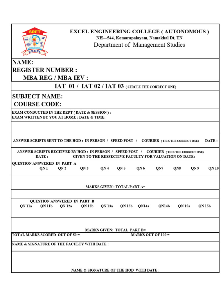 First Page For Irregular Students Answer Scripts For IAT2 & IAT3 For ...