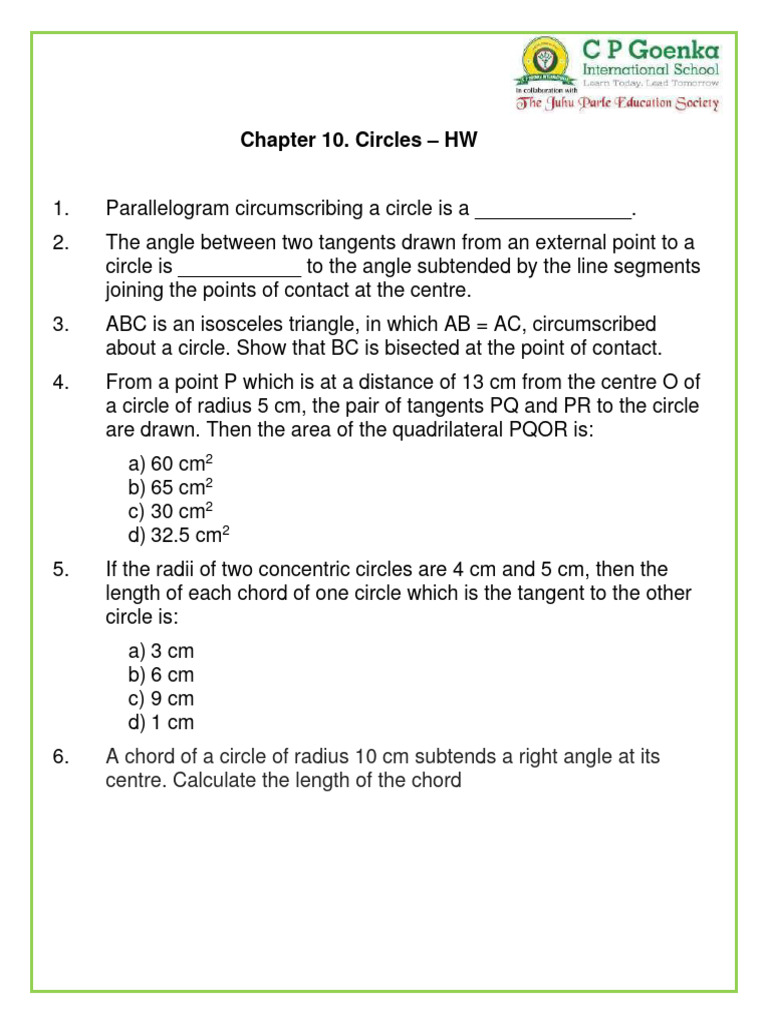 CHP 10 Circle HW | PDF
