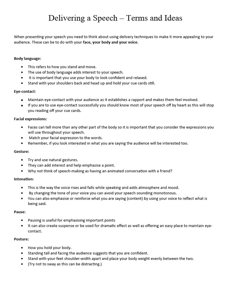 Effective Speech Delivery Techniques | PDF | Body Language | Human ...