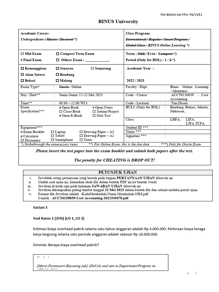 Final Exam Cost Accounting | PDF