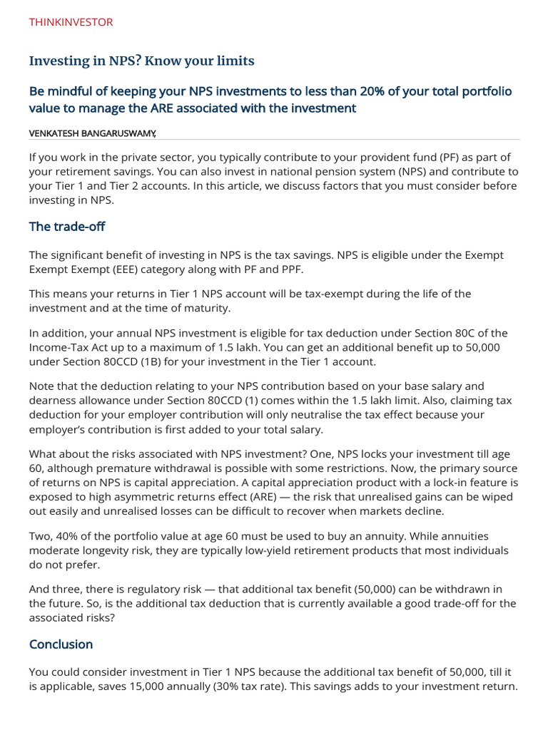 NPS Investment Limits and Risks Explained | PDF | Private Sector | Money