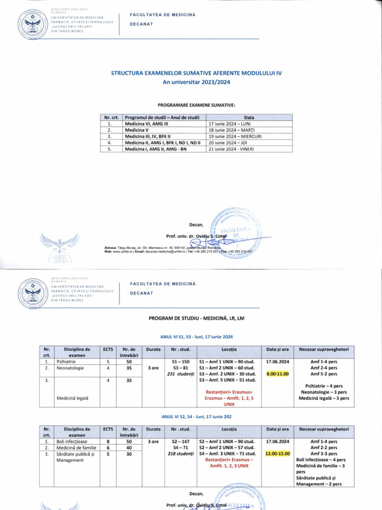 Programare Examene Facultatea de Medicina_modul 4_an Universitar 2023-2024 | PDF
