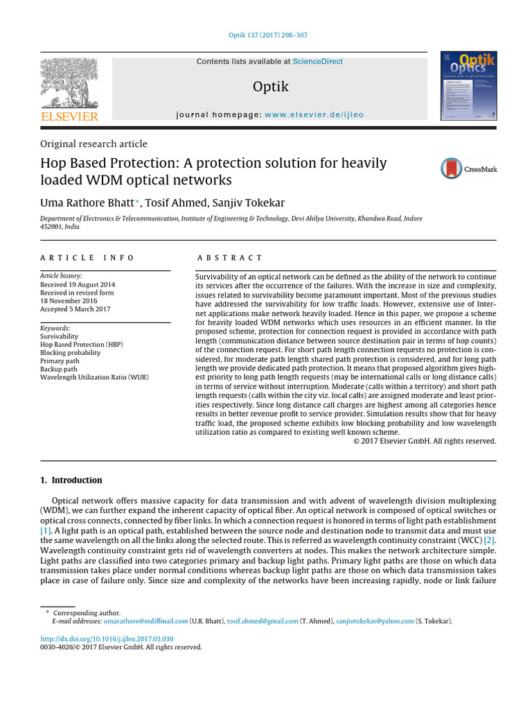 Hop Based Protection - A protection solution for heavily loaded WDM optical networks | PDF ...
