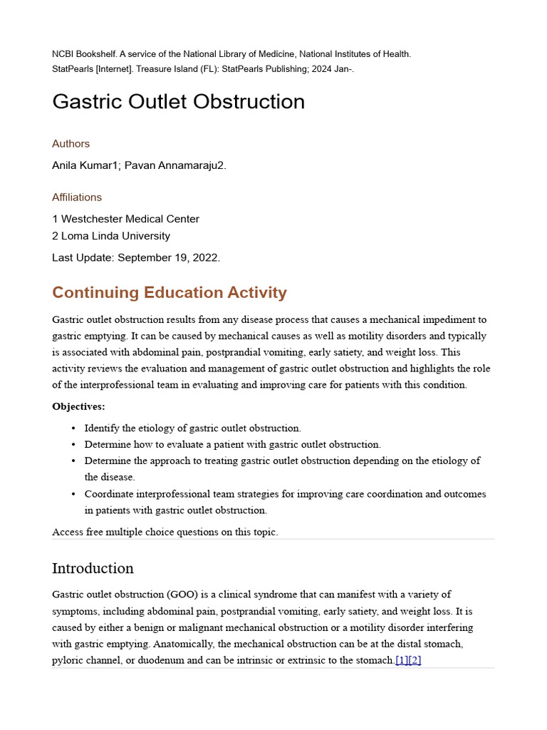 Management of Gastric Outlet Obstruction | PDF | Stent | Stomach