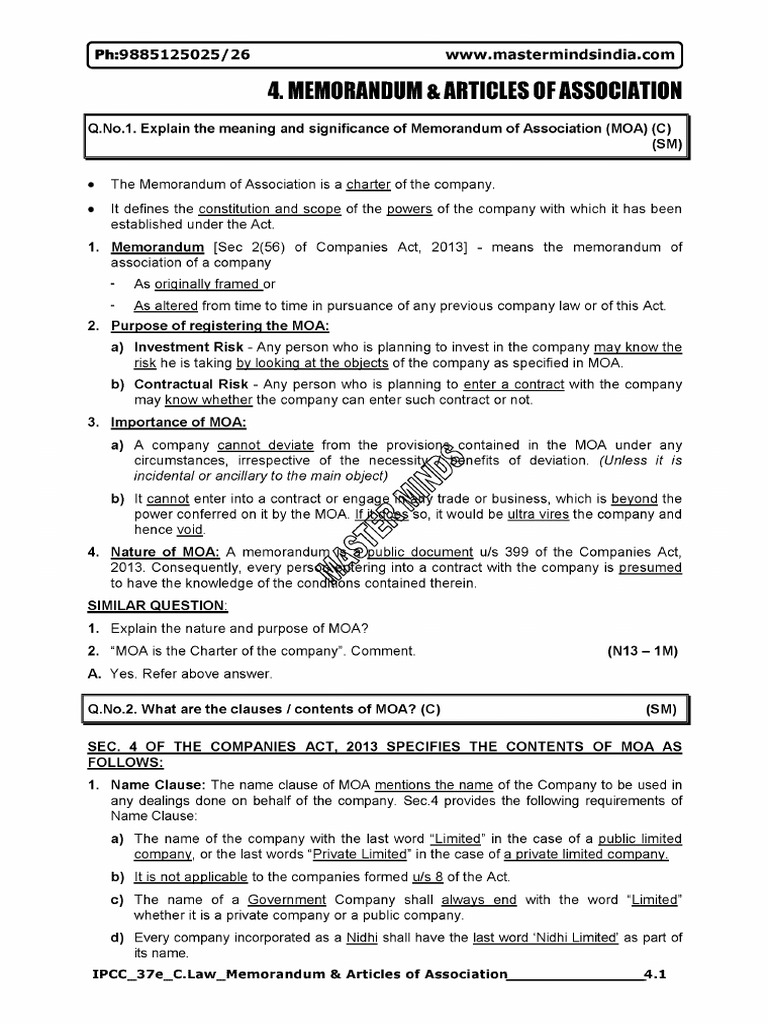 Memorandum & Articles of Association | PDF