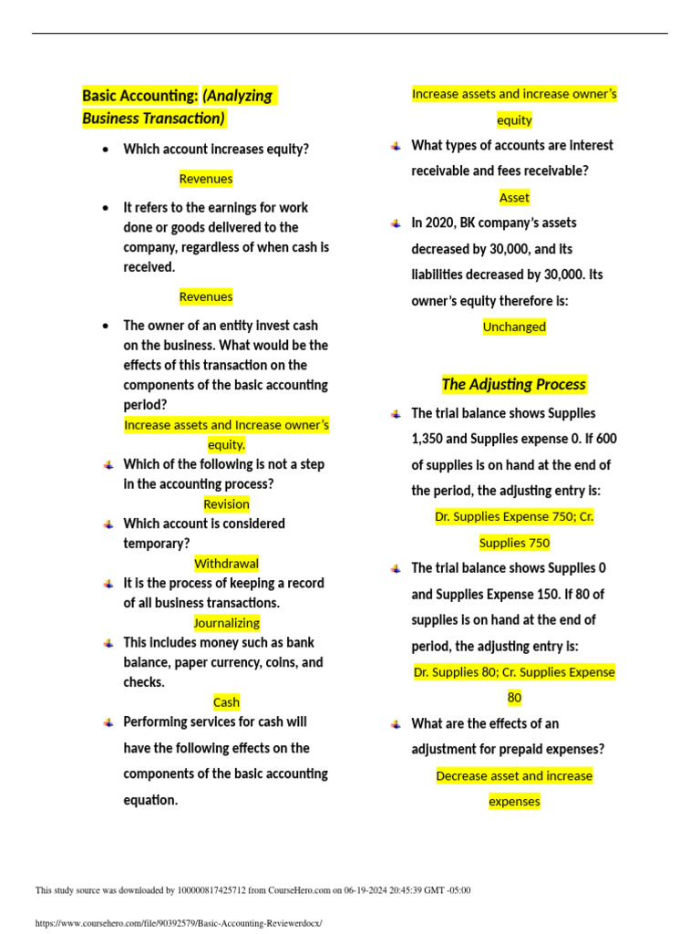 Basic Accounting Reviewer | PDF | Debits And Credits | Stocks