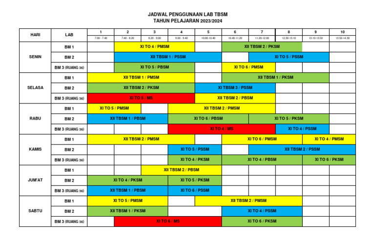 Jadwal Penggunaan Lab TBSM 2023-2024 | PDF