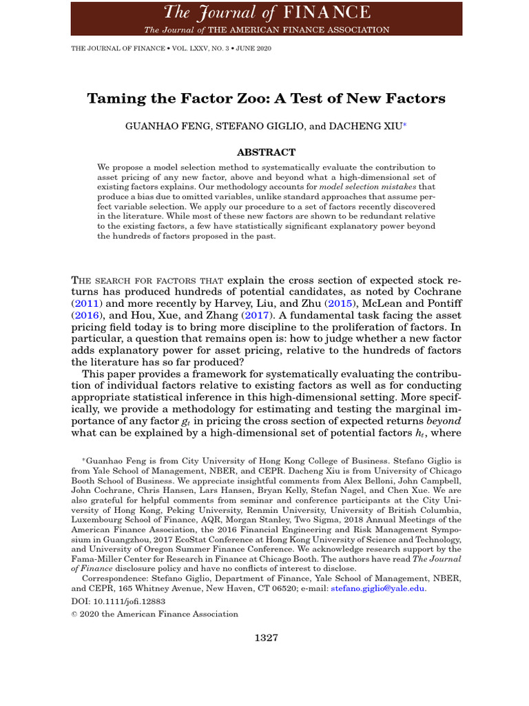 2020 Taming the Factor Zoo A Test of New Factors (1) | PDF ...