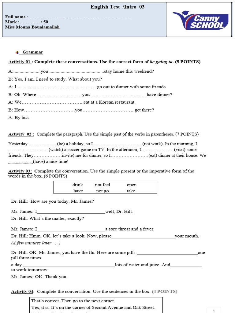 Intro 03 Test | PDF | Grammar | Linguistics