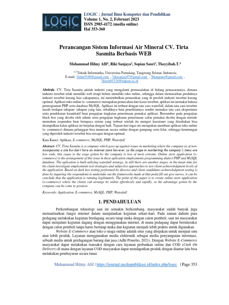 Perancangan Sistem Informasi Air Mineral CV. Tirta Sasmita Berbasis WEB | PDF