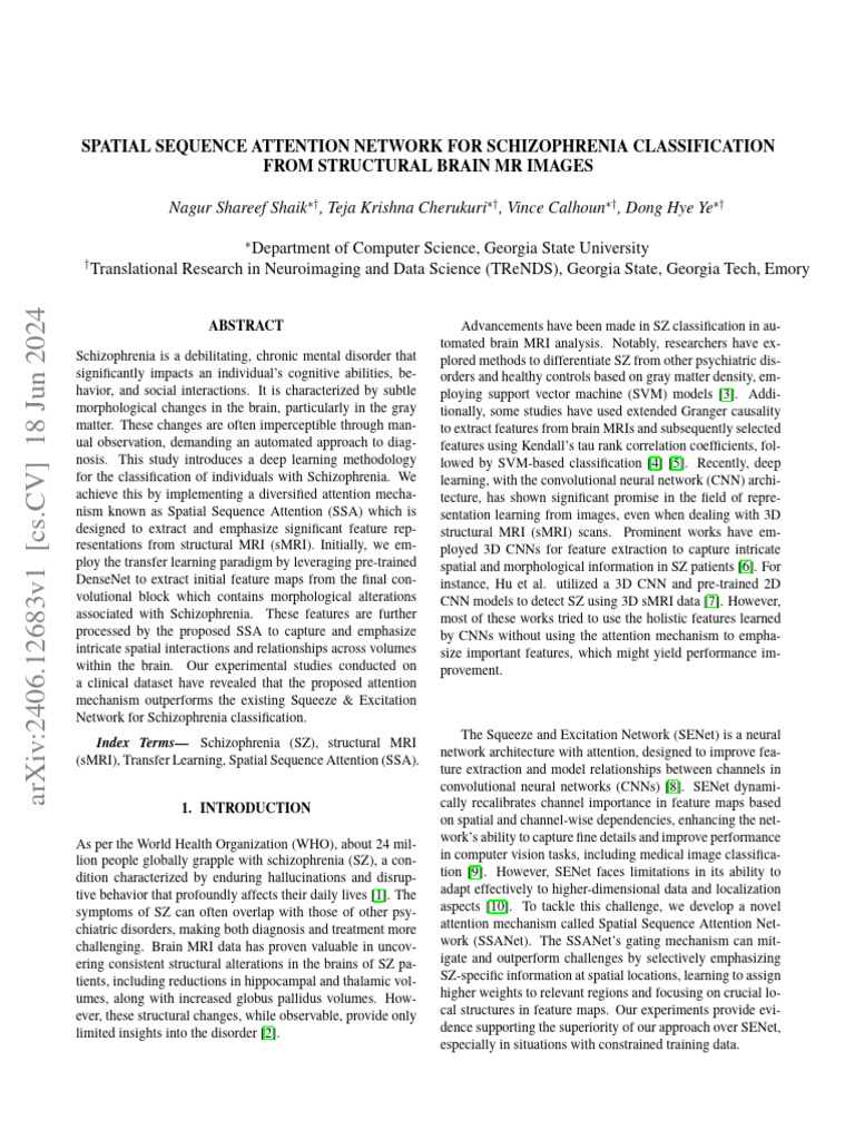 SPATIAL SEQUENCE ATTENTION NETWORK FOR SCHIZOPHRENIA CLASSIFICATION FROM STRUCTURAL BRAIN MR ...
