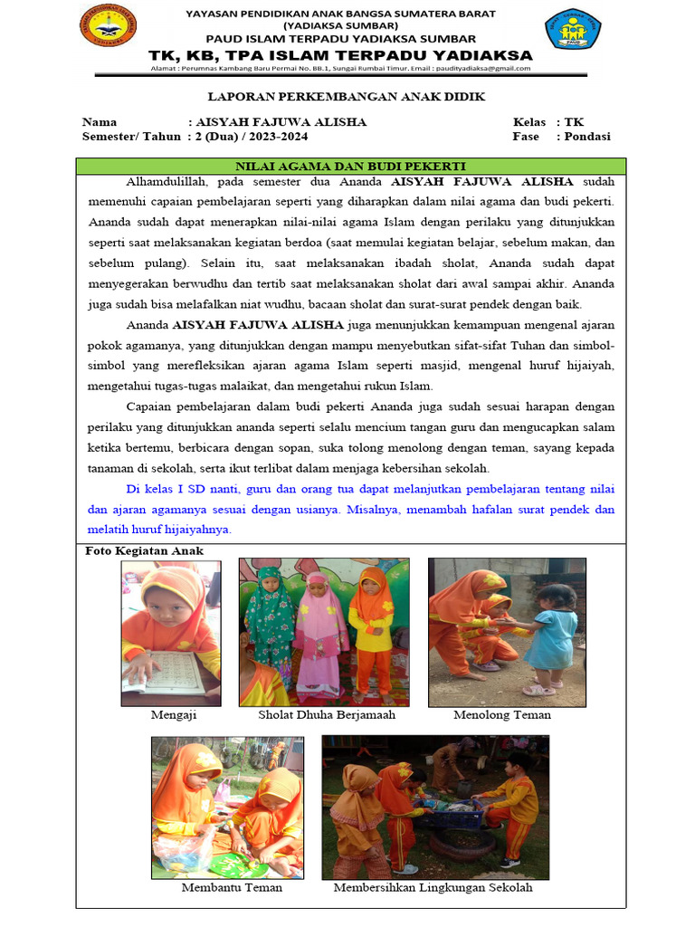 Rapor Aisyah | PDF