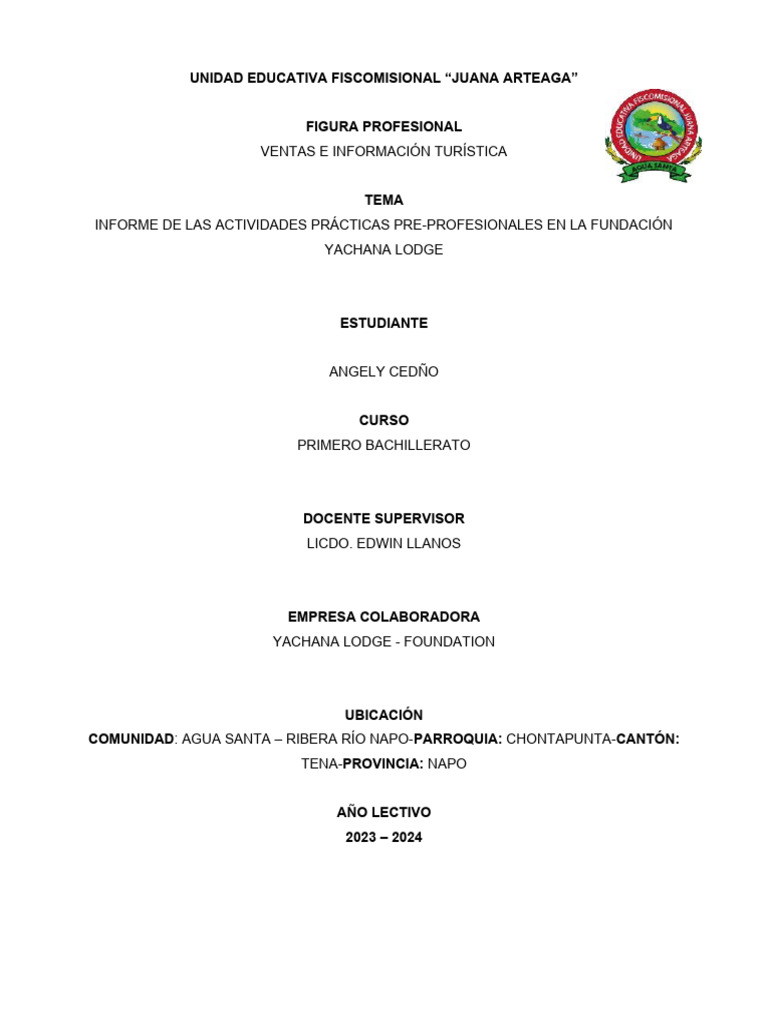 ESQUEMA PARA EL INFORME YACHANA | PDF | Turismo | Modificación de ...