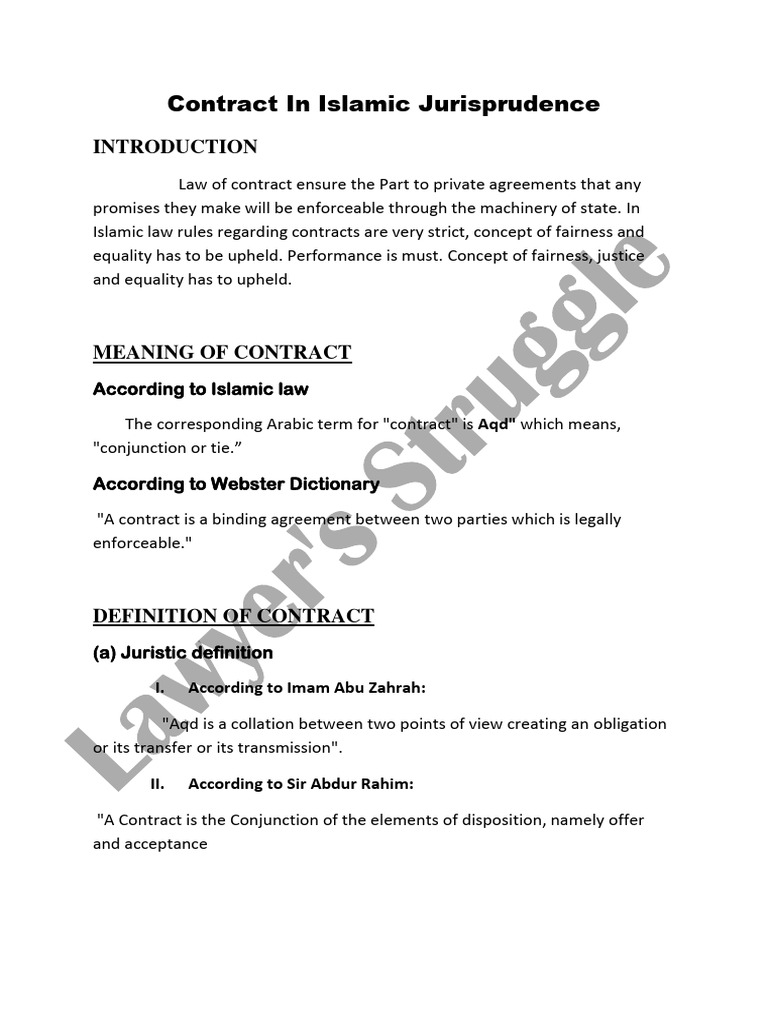Contract in Islamic Law | PDF | Sharia | Consideration