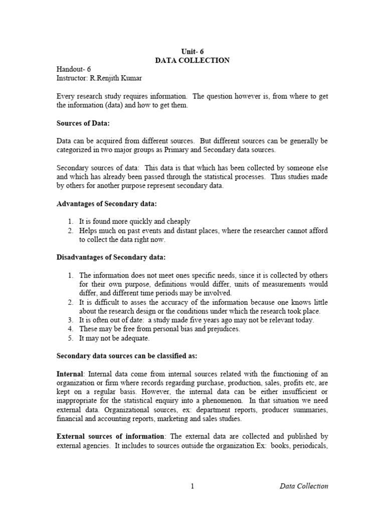 Unit - 7 Data Collection | PDF | Survey Methodology | Focus Group Unit - 7 Data Collection | PDF | Survey Methodology | Focus Group