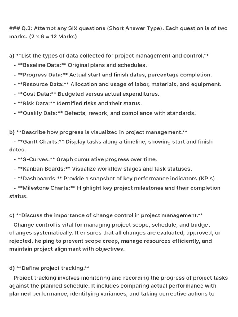 Q.3 Attempt Any SIX Questions (Short Answer Type). Each Question ...